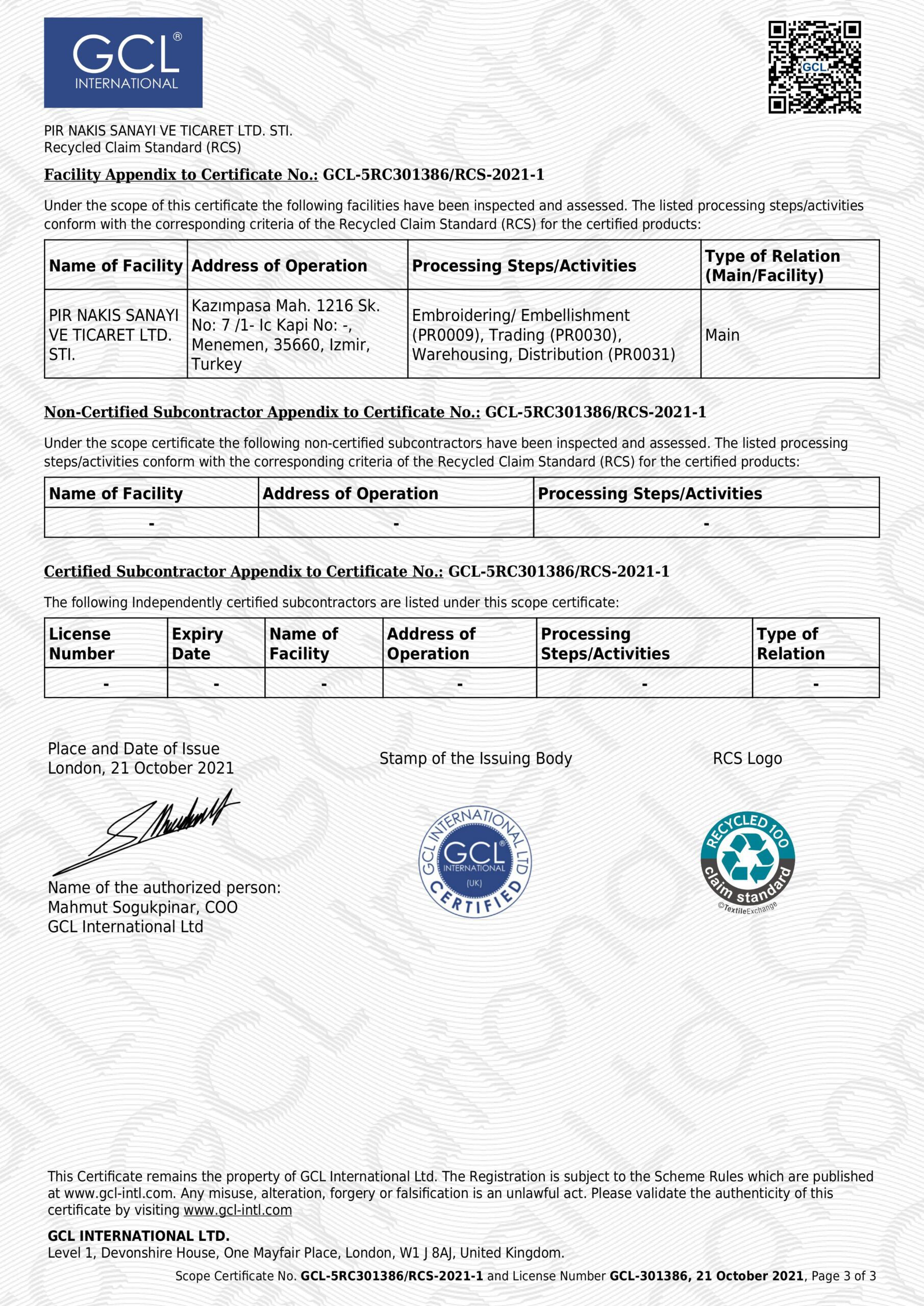 Our Certificates - Pir Nakış